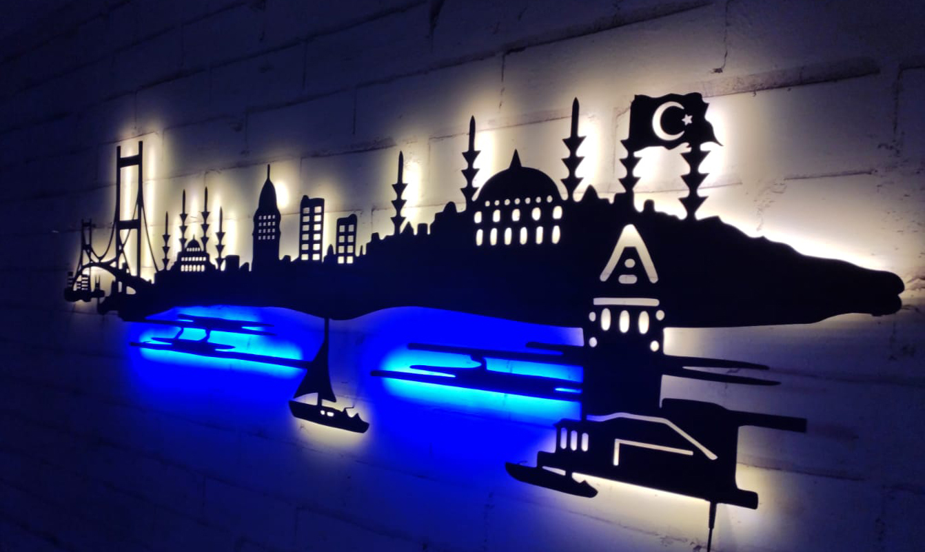 Ledli Lazer Kesim İstanbul Şehir Görseli Metal Tablo Metal Tablo ...